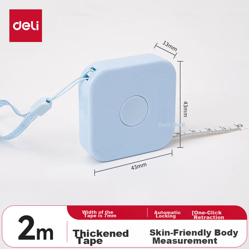 Deli Mini Leather Tape Measure, 2-Meter Measuring Tape for Body Circumference And Height, Portable Mini Leather Ruler, Automatic Retractable, Blue, 79652