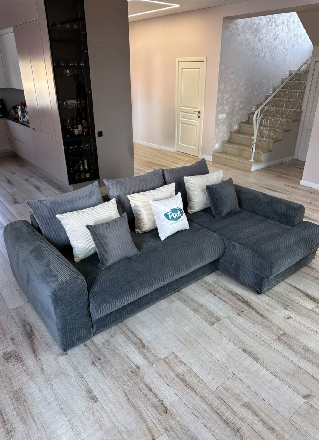 POOH Диван угловой Медисон Cilium Grafit, 263*178*90, еврокнижка с ящиком