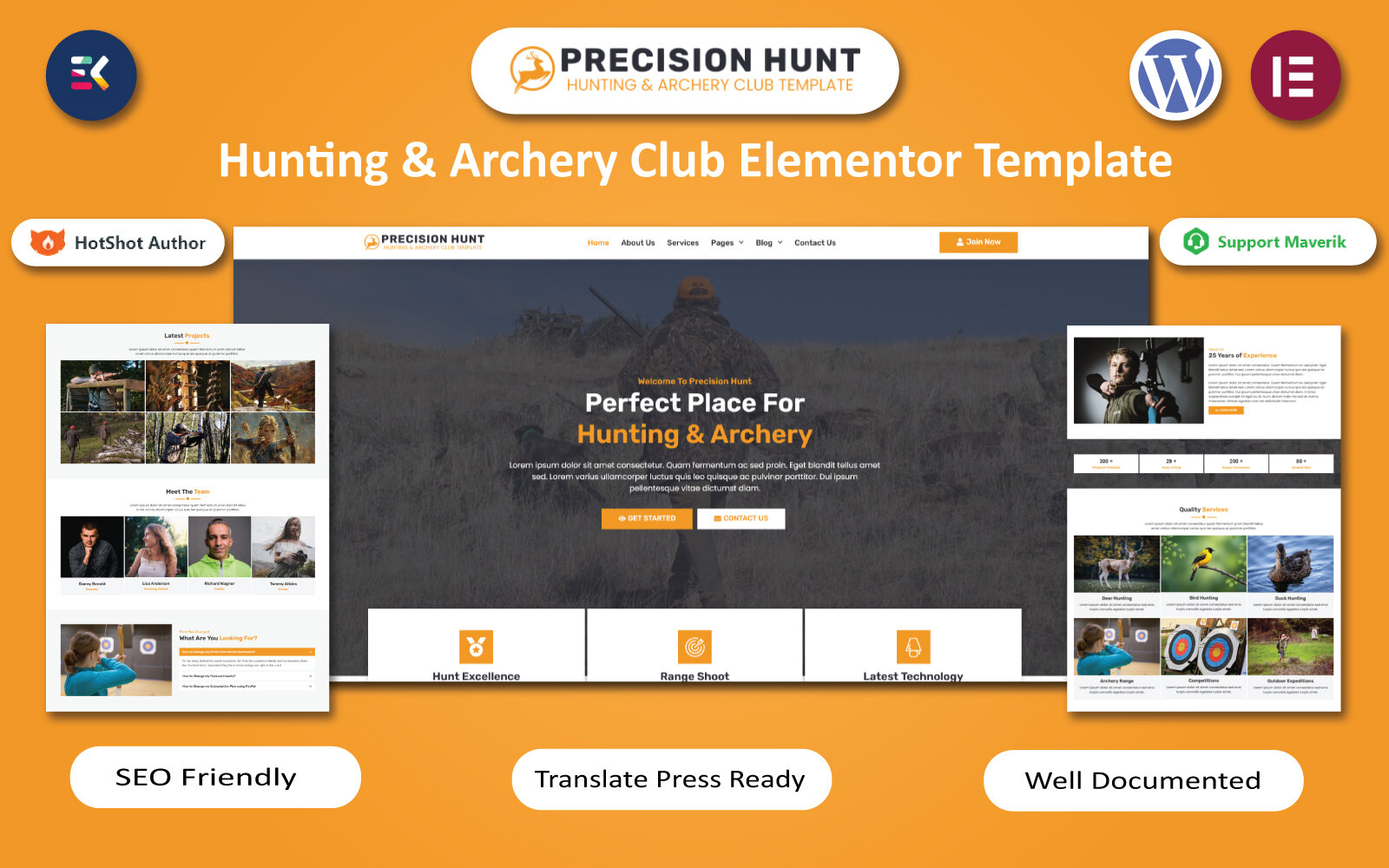 Подарочный сертификат на Шаблон для сайта Вордпресс с демоконтентом Precision Hunt - Hunting & Archery Club WordPress Elementor Template WordPress Theme