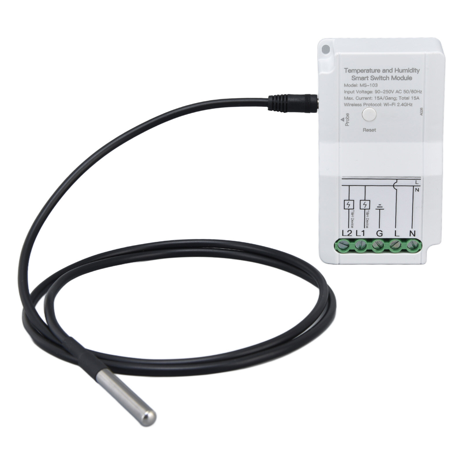 Wi -Fi Dempertemy Whirly Switch Module Двойной реле выходной с температурным зондом 90–250 В для приложения Tuya Smart