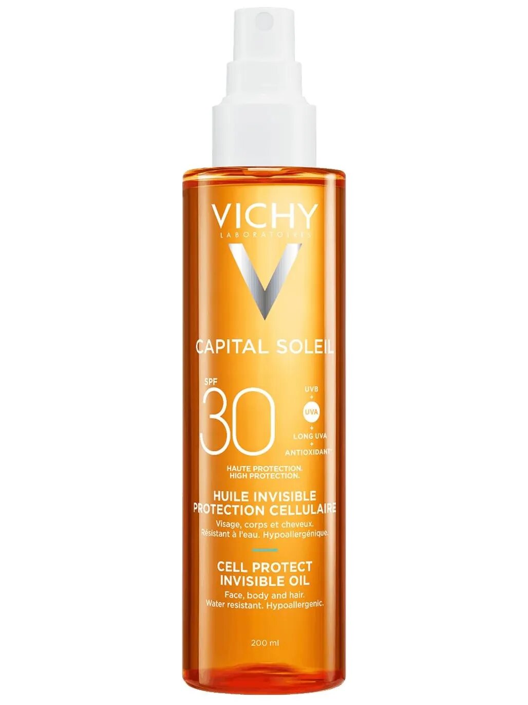 Vichy Capital Soleil Cell Protect Invisible Oil Солнцезащитное увлажняющее масло SPF 30, 200 мл