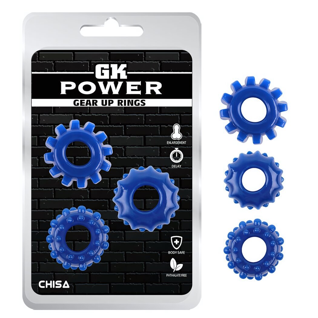 Эрекционные кольца 'Gear Up Rings', синий, диаметр 1.6см, TPE, для мужчин