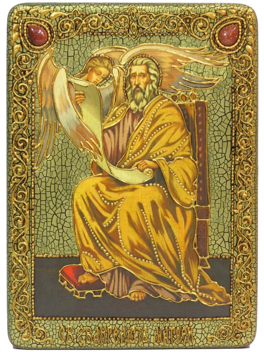 Аналойная икона Апостол Матфей на доске из черного дуба 21х29 см