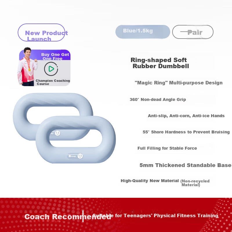 Набор гантелей с резиновым покрытием для домашней тренировки - многофункциональные круглые гантели, синие, 1.5 кг х2