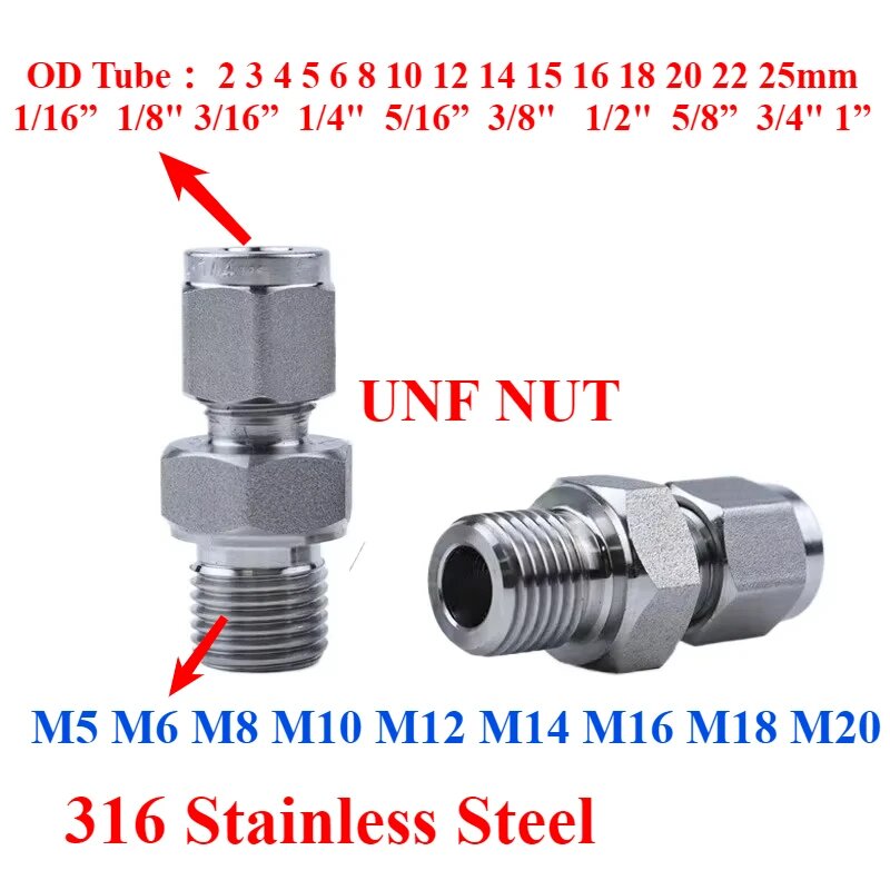 Компрессионный фитинг для труб из нержавеющей стали 316L M8x1mm, 3mm