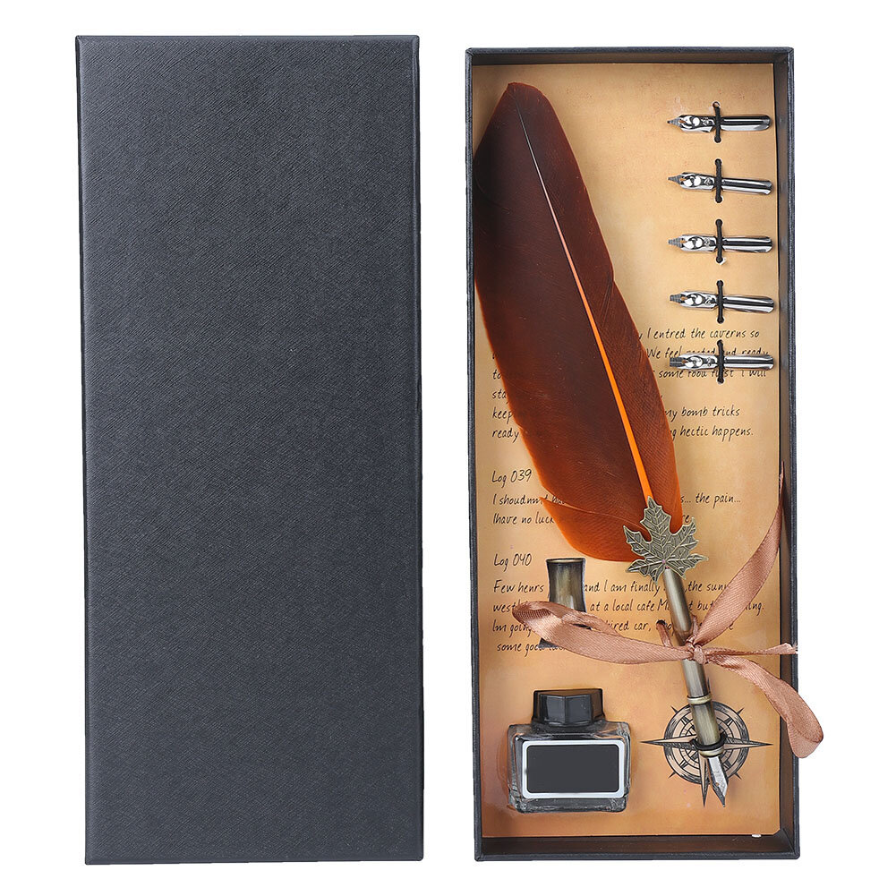 Винтажная перьевая ручка для каллиграфии с пером, ручка для письма с чернилами, в подарочной коробке, оранжевый, элегантный дизайн для художников и писателей