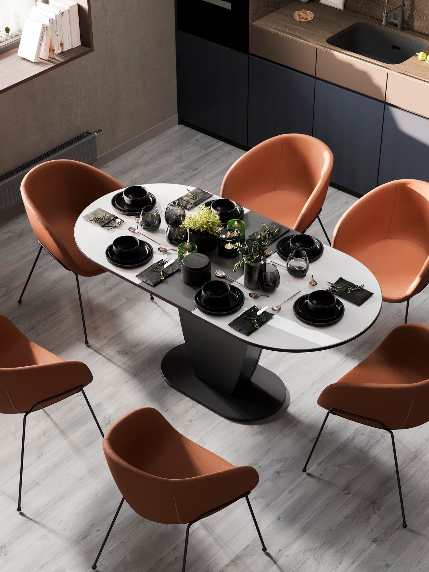 Стол обеденный FRENT "Шато", чёрный/белый, ЛДСП, стекло, МДФ