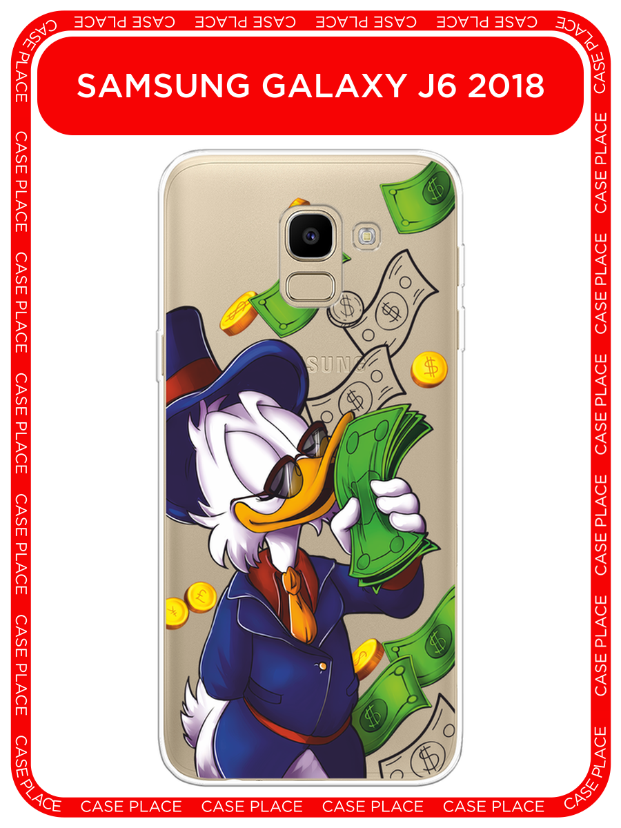 Чехол на Samsung Galaxy J6 2018 / Самсунг Галакси Джей 6 2018 с принтом Scrooge McDuck with Money, прозрачный