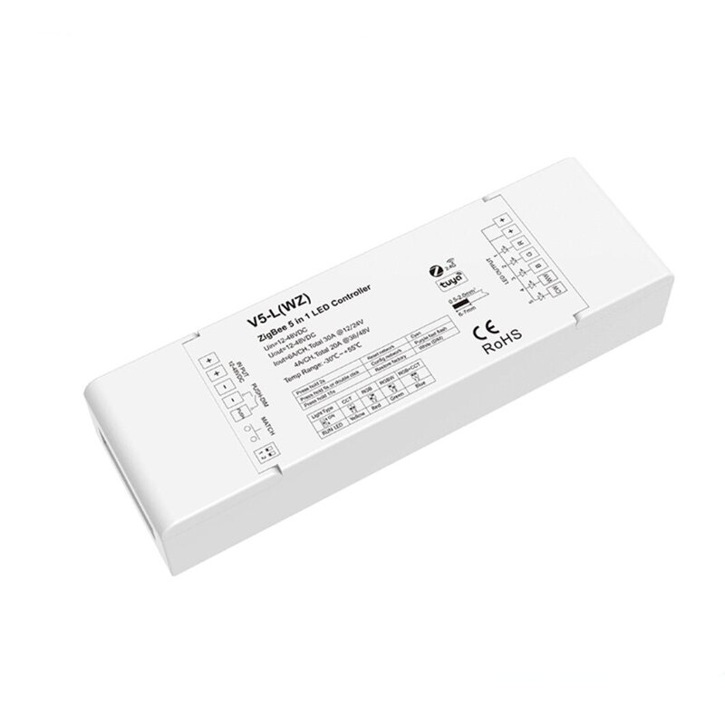 12 - 48 VDC 5CH * 6A ZigBee и RF 5 в 1 LED контроллер V5-L (WZ) (приложение Tuya)
