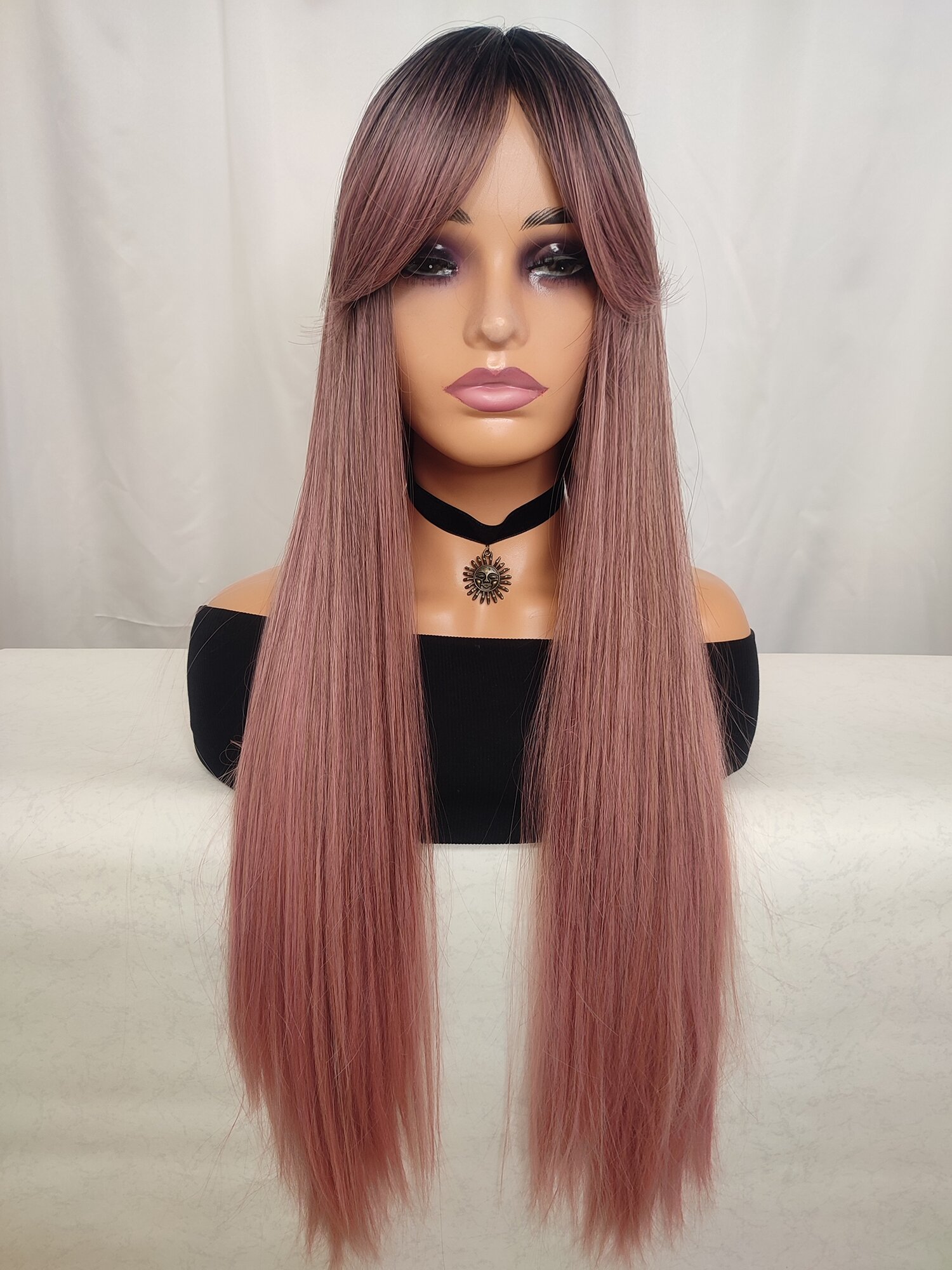 Парик, термостойкий, искусственные волосы, пыльно-розового цвета, 90см