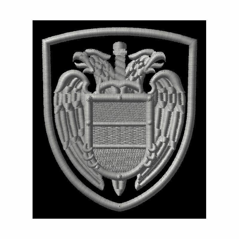 Шеврон ФСО на черном фоне серыми нитками. С липучкой. Размер 80x95 мм по вышивке.