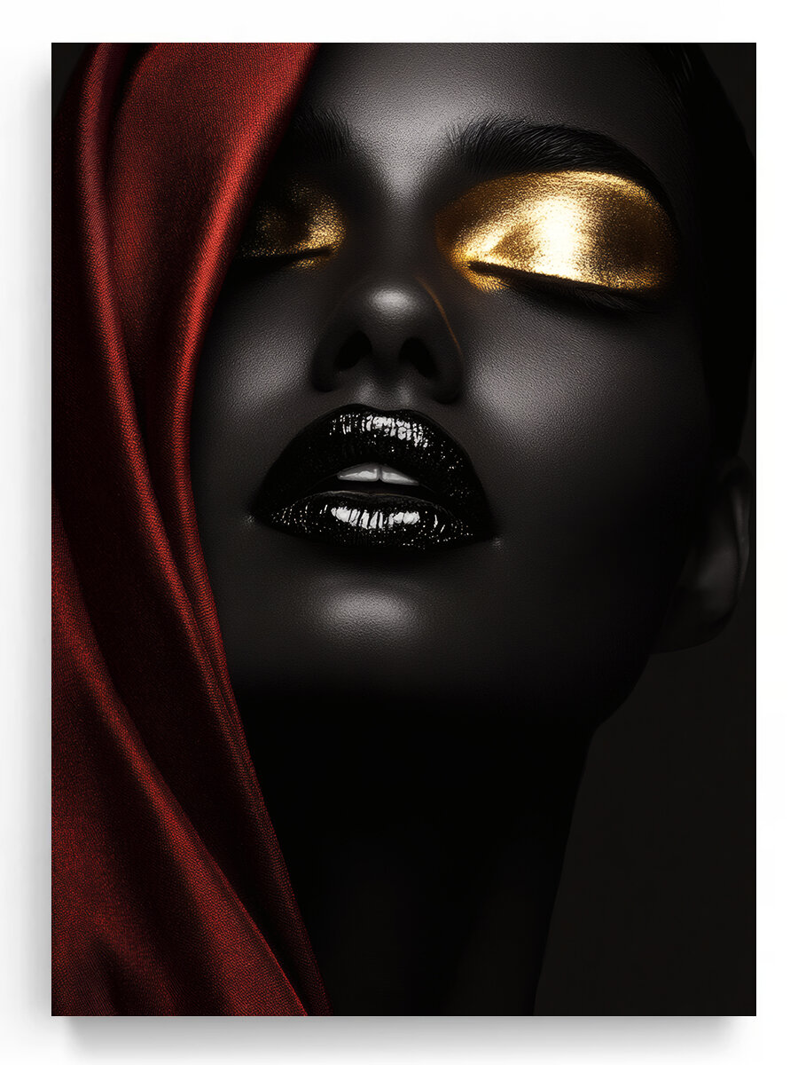 Картина интерьерная - "Африканская женщина в золоте, лицо негритянки", 60х80 см.
