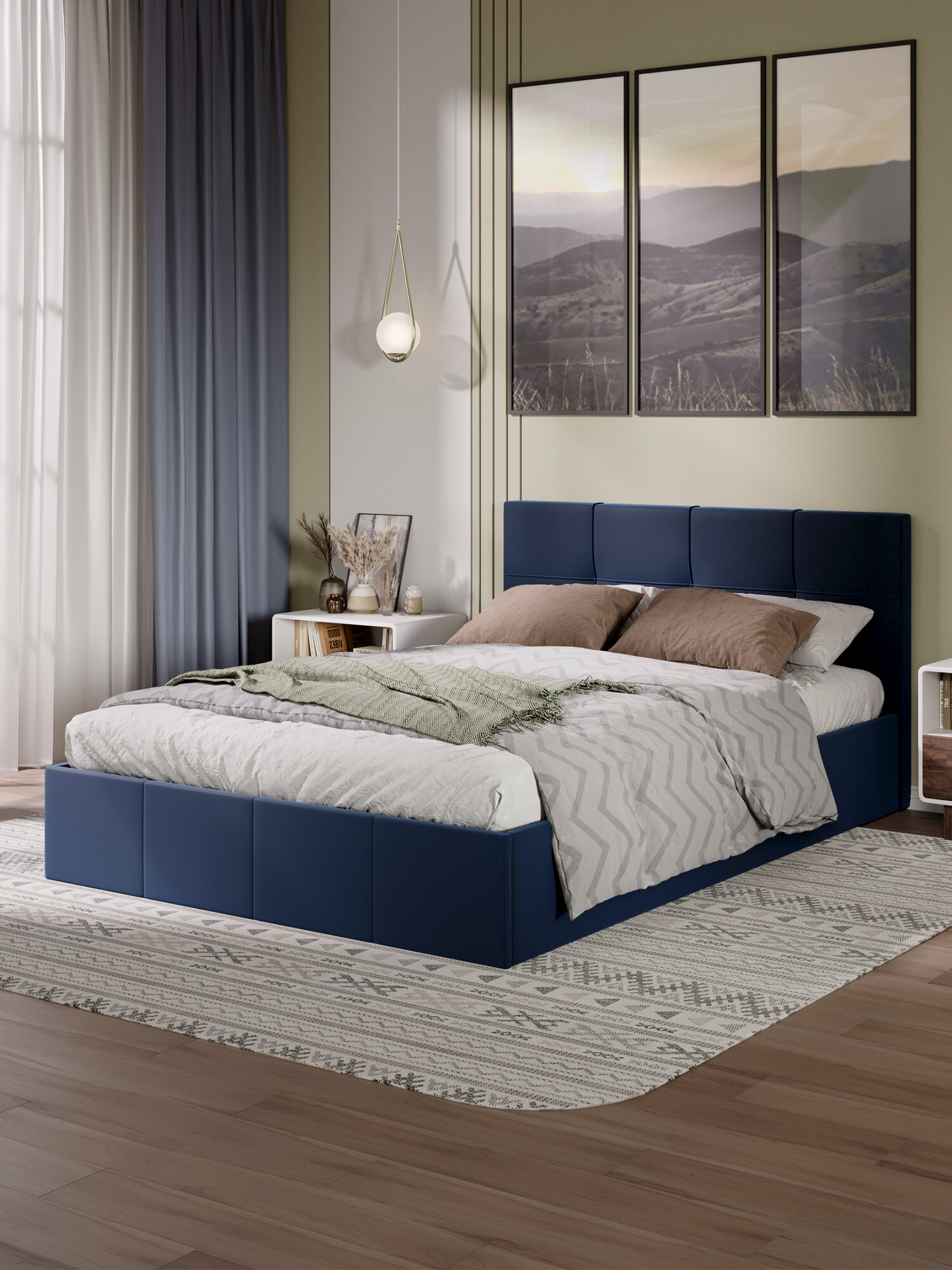 Кровать Трия Лора с мягкой обивкой и заглушиной (1400) с ПМ Велюр Confetti Blue