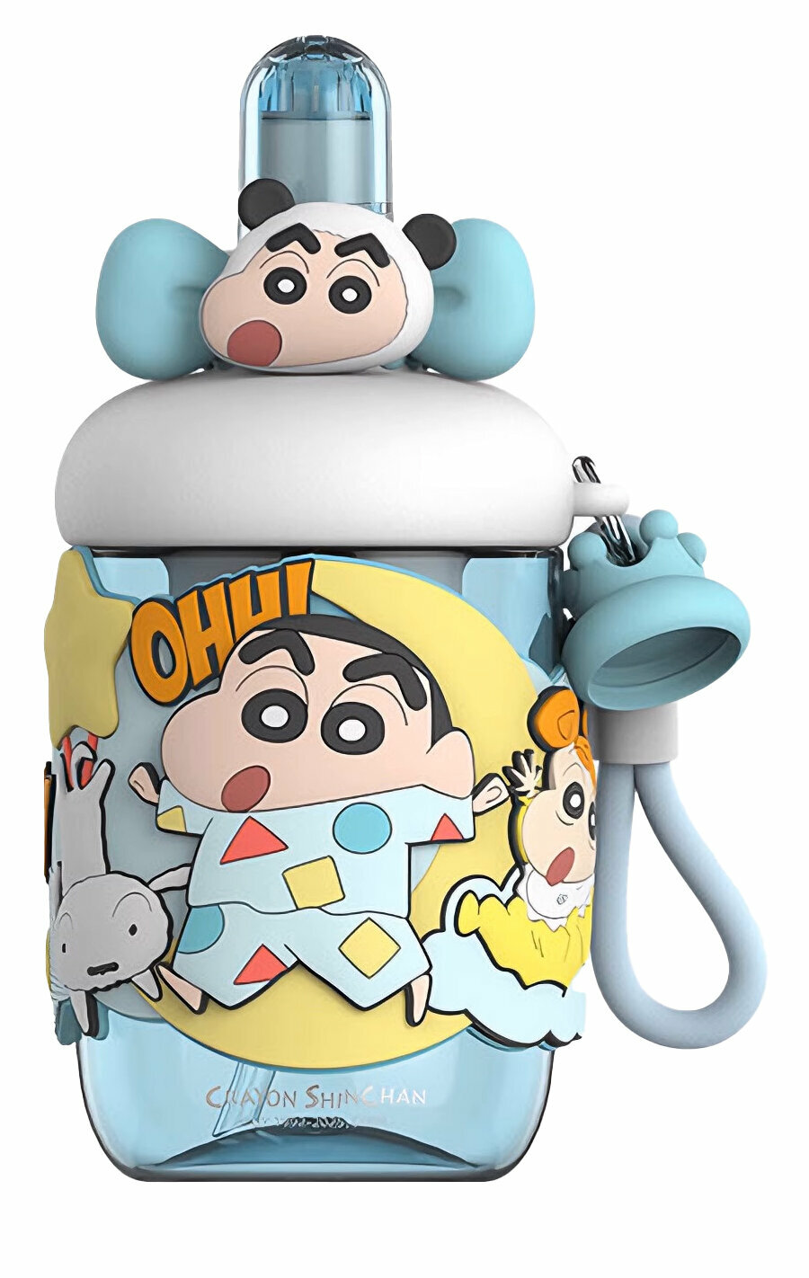 Бутылка для напитков с трубочкой и ситечком детская Crayon Shin-chan Bobo Straw Space Cup 650ml (LX-4174) White