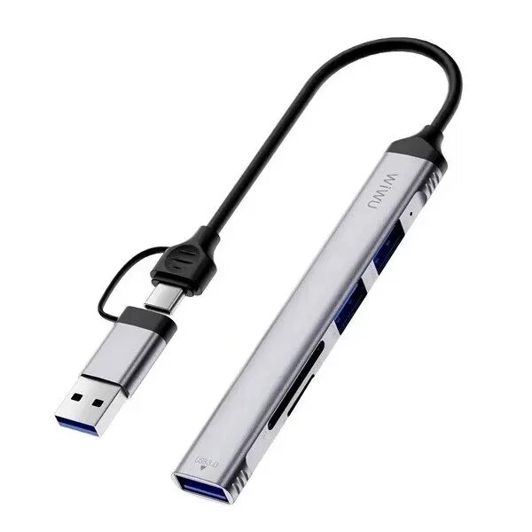 Хаб Wiwu Zolo 5 в 1 USB/Type-C на USB 2.0х2/USB 3.0/SD/TF (Wi-HB003) (Grey)
