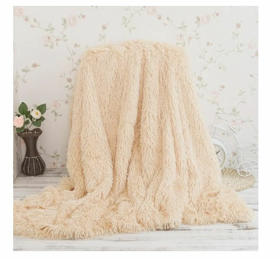 Плед покрывало пушистый мех травка 200х220 см Молочного Цвета, нежный, пушистый