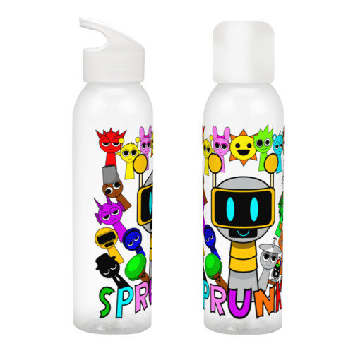Бутылка для воды «Sprunki Fun Bot Спрунки Фан Бот все персонажи» (белый)