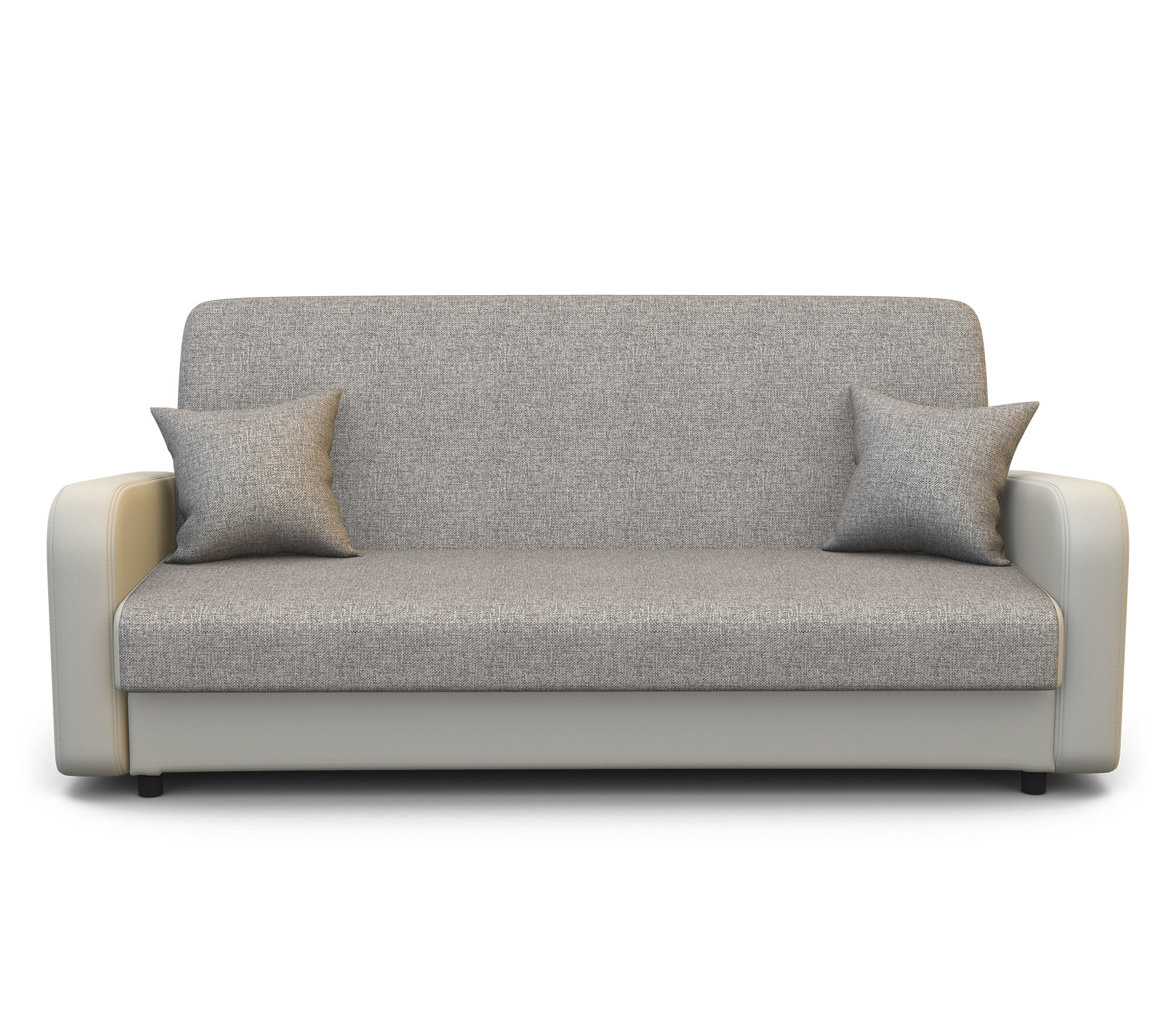 Диван-кровать Книжка 140х190 см, раскладной, с подушками, прямой, экокожа белый и рогожка светло-серый