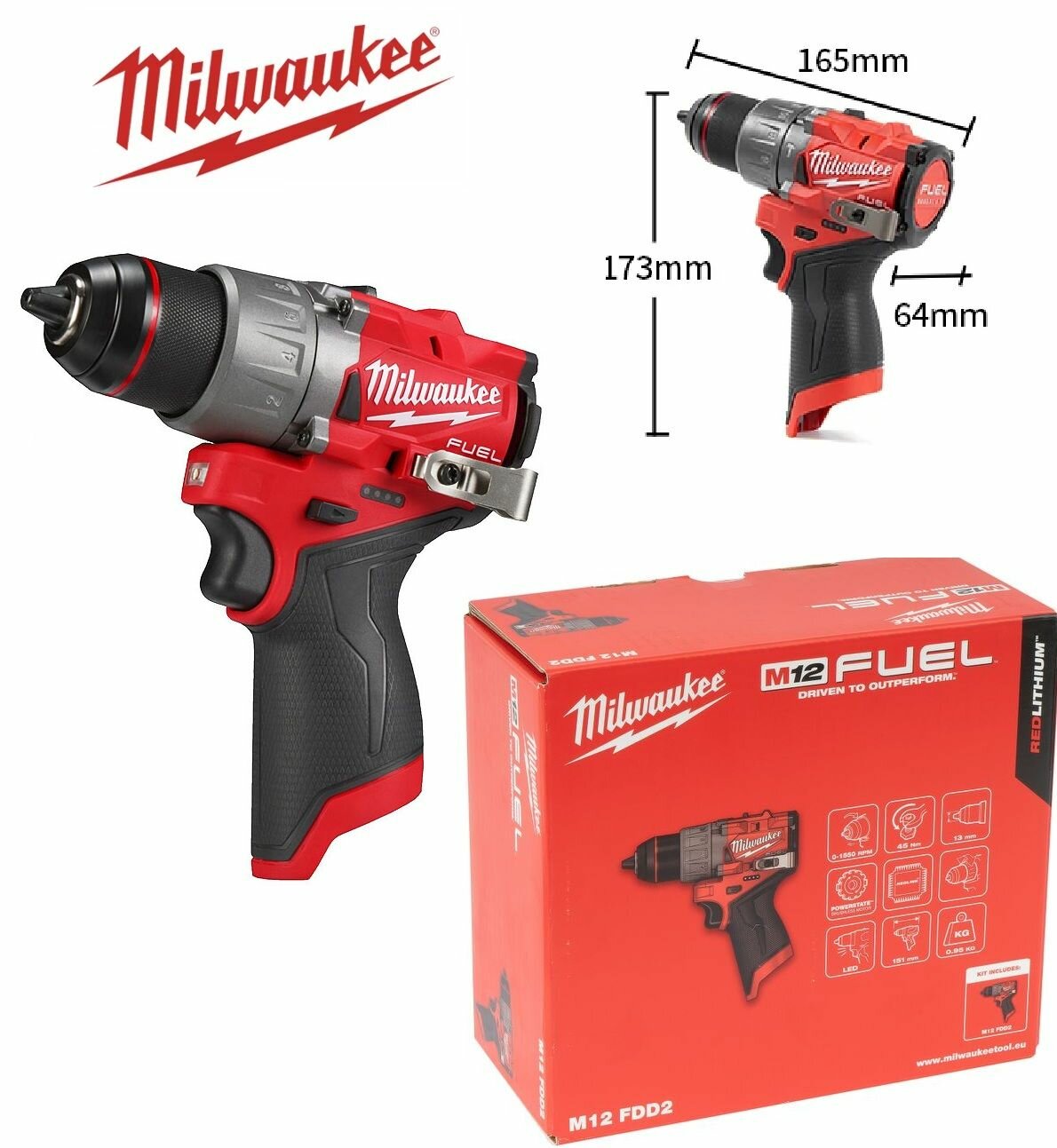 Аккумуляторная дрель-шуруповерт 45 Нм M12 FDD2-0 MILWAUKEE