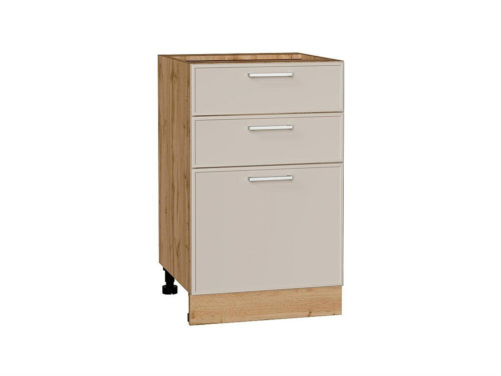 VVT Шкаф нижний с 3-мя ящиками Квадро Дуб Вотан, Кашемир, 500