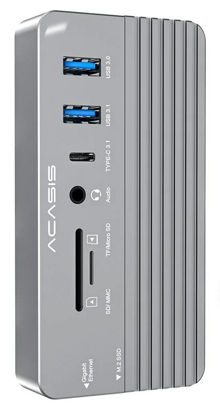 Док-станция 10-в-1 USB Type-C -> 1xUSB 3.0+1xUSB 3.1Gen2+1xType-C+HDMI+LAN-G+PD100W+audio+CR+M.2 NVME/SATA ACASIS CM073
