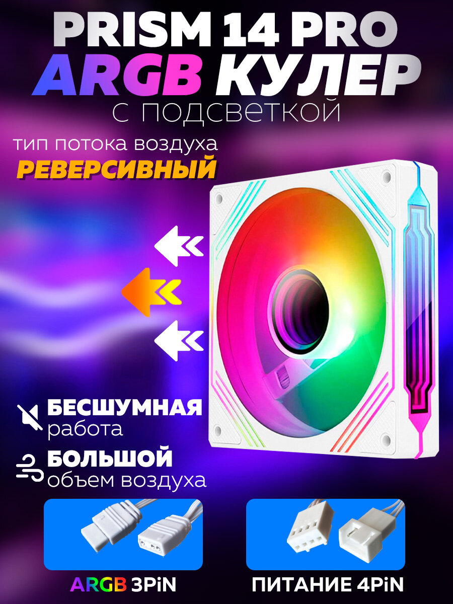 Белый Корпусный вентилятор для Компьютера Кулер Пк Prism 14 PRO 140мм ARGB