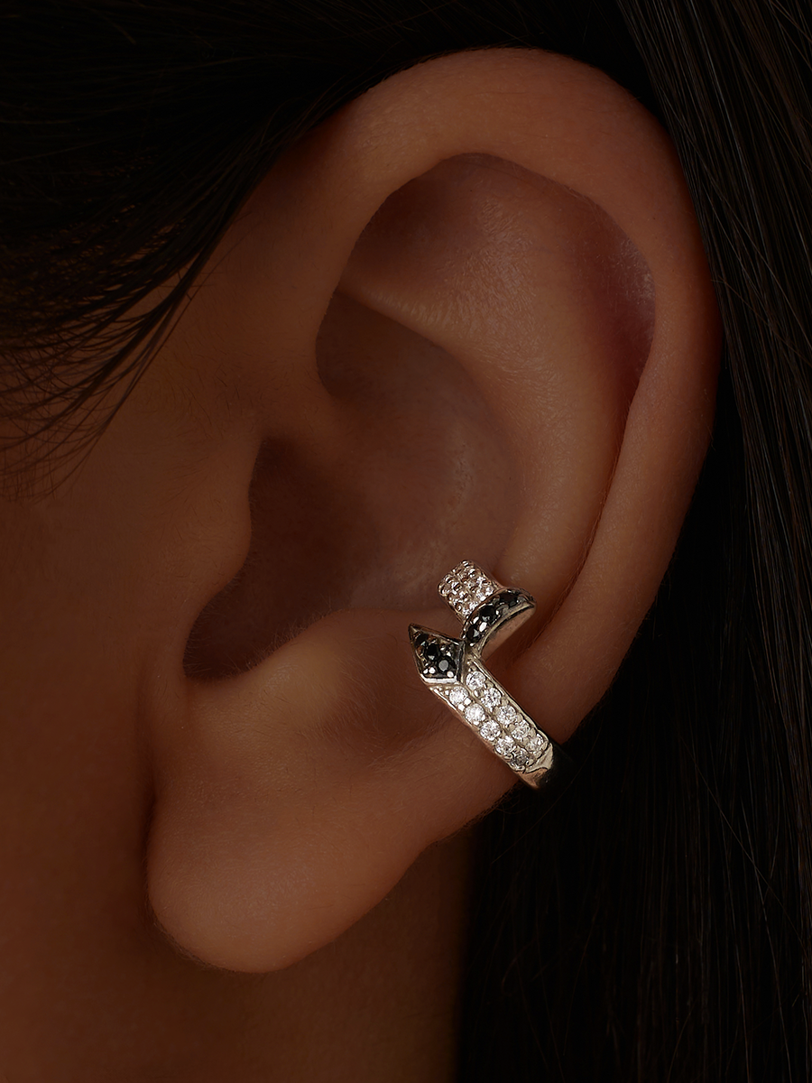 Кафф, серебро, 925 проба, родирование, фианит