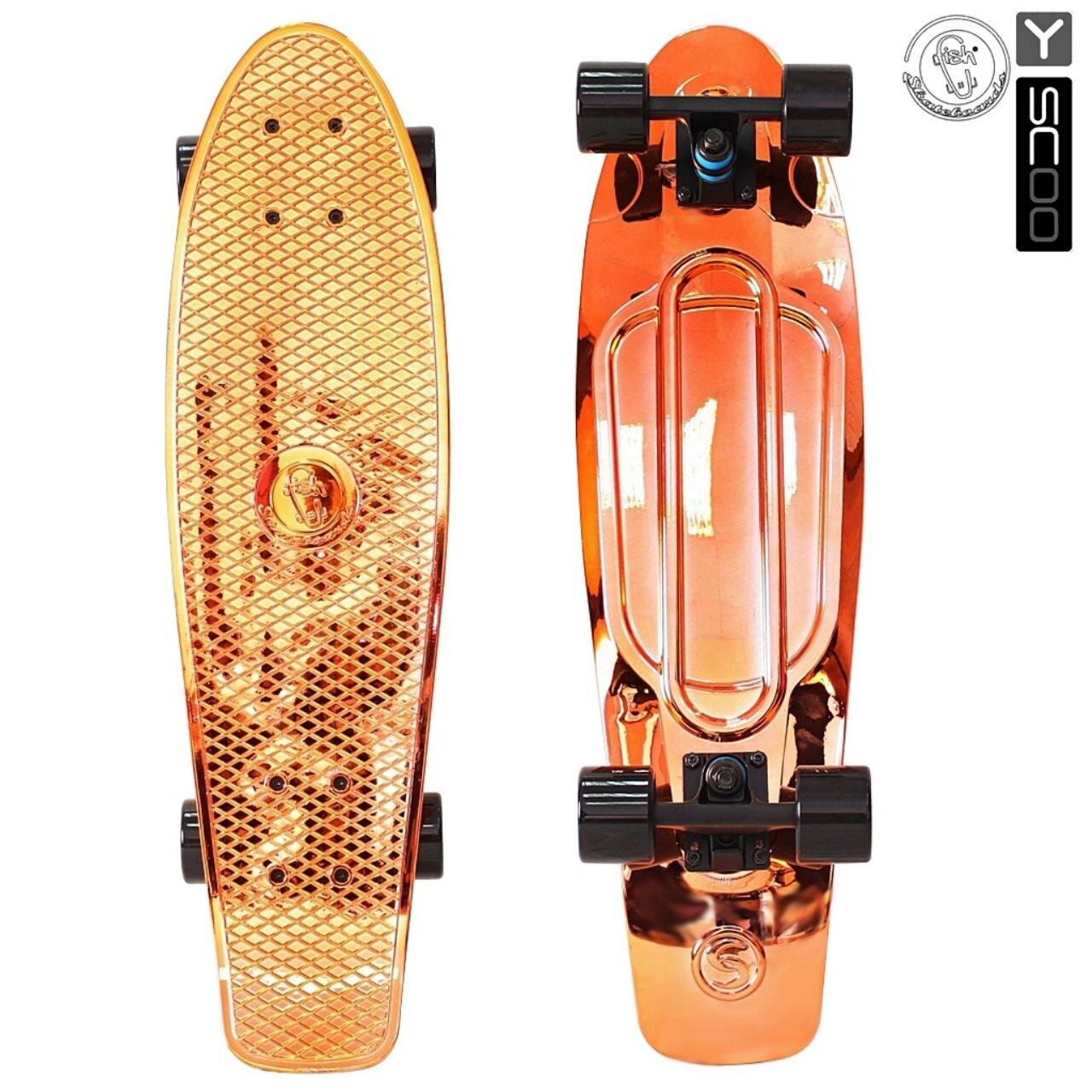 402H-O Скейтборд Y-SCOO Big Fishskateboard metallic 27 винил 68,6х19 с сумкой ORANGE black