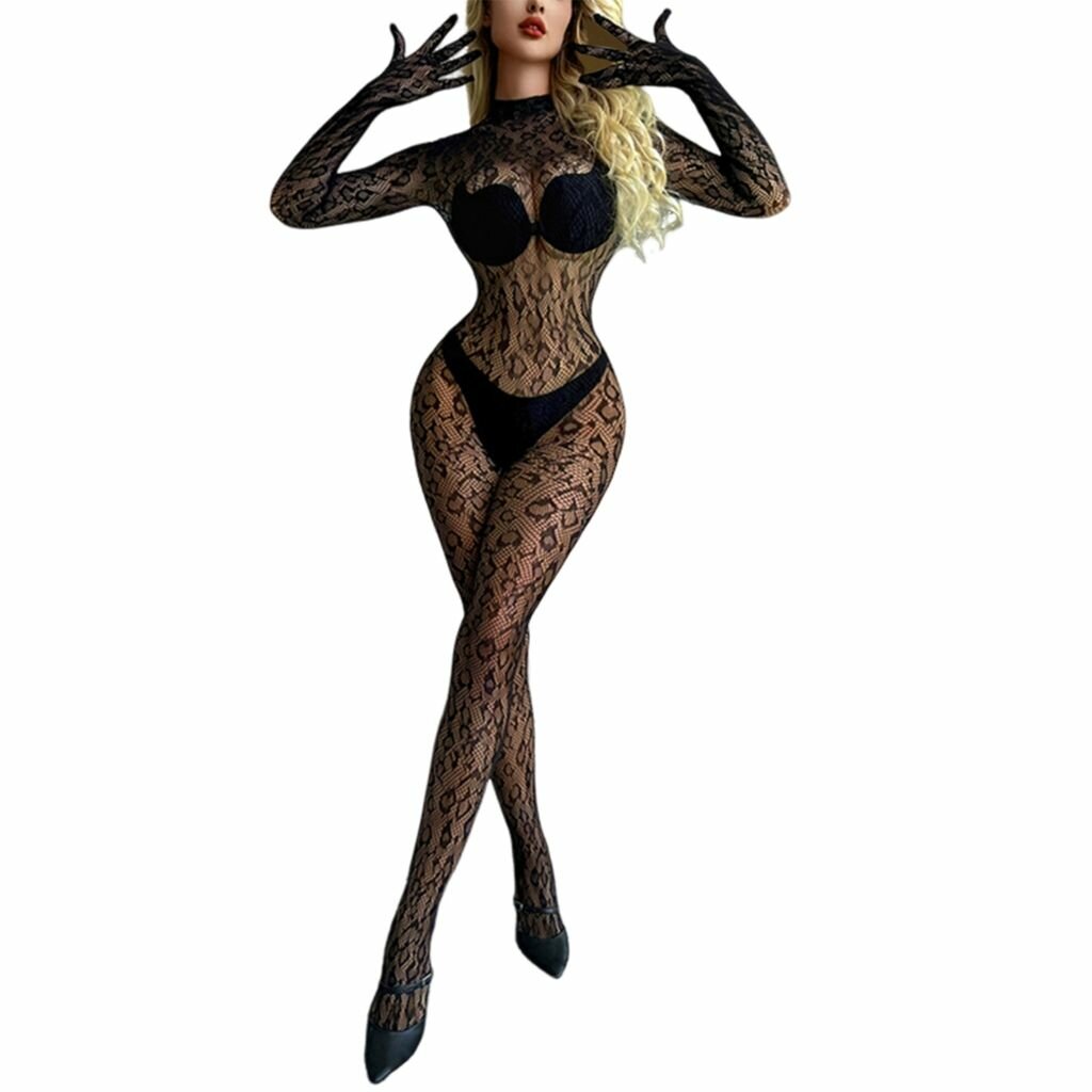 Цельные чулки с леопардовым принтом-leopard print one-piece