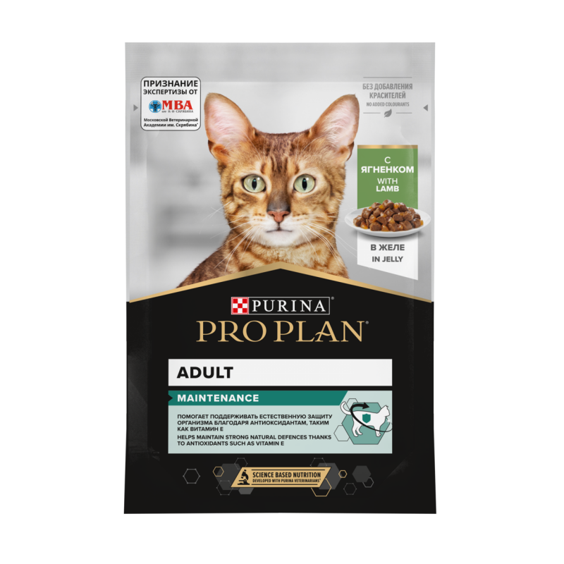 Влажный корм Pro Plan для взрослых кошек, с ягненком в желе, 85 гр