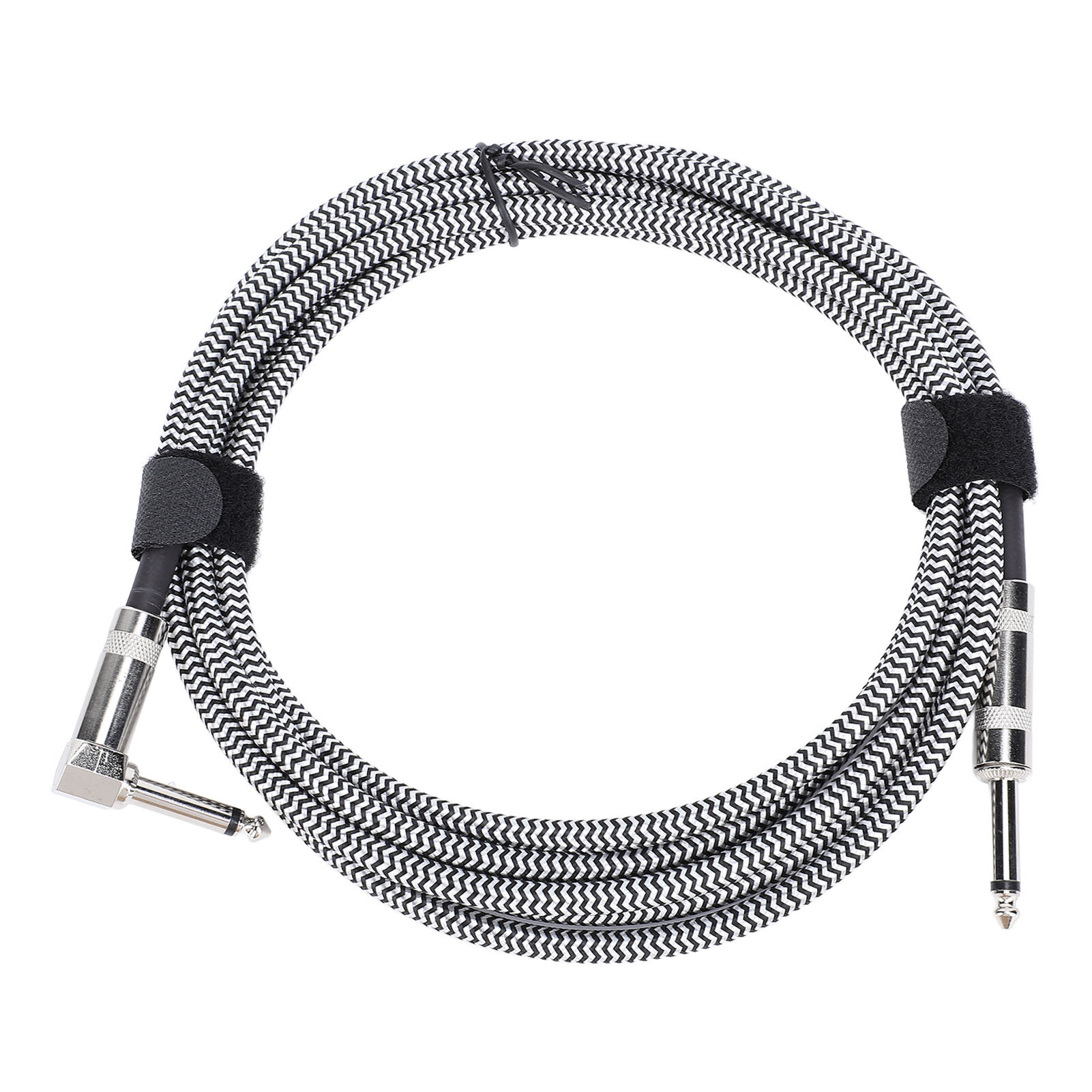 Гитарный кабель 6,5 мм с угловым и прямым разъемом, нейлоновая оплетка, шумоподавление, длина 3 метра, белый провод, черная точка.