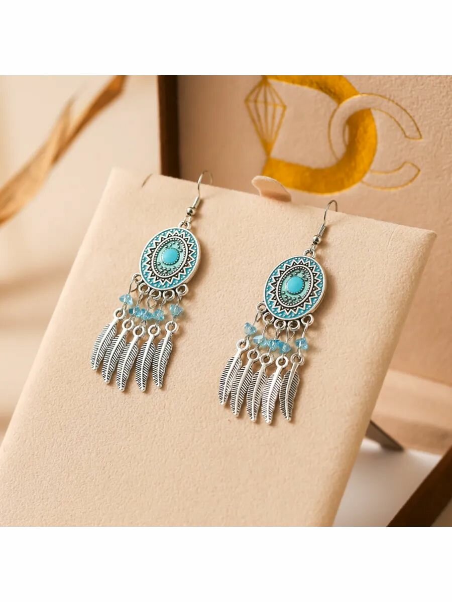 Серьги, бирюза синтетическая, эмаль