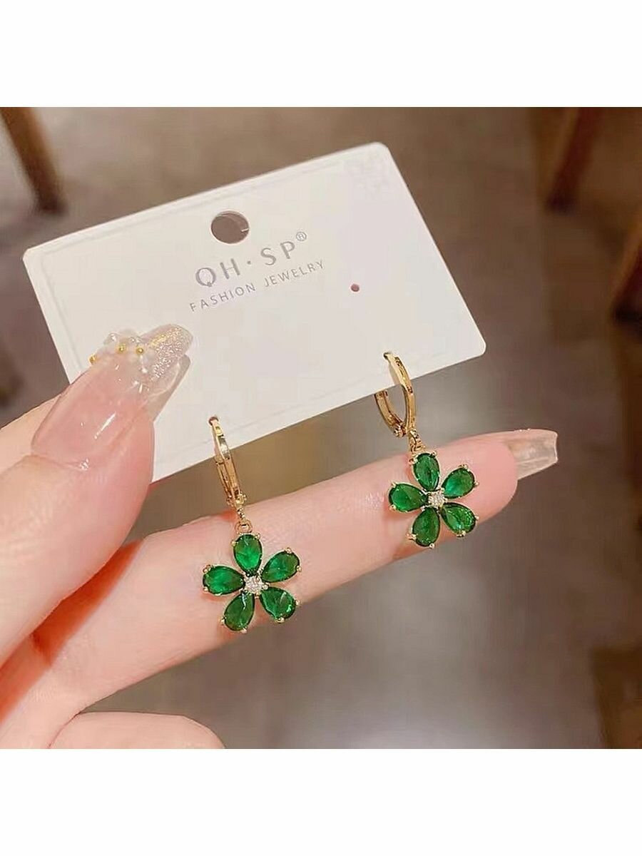 Серьги, изумруд синтетический, жемчуг имитация