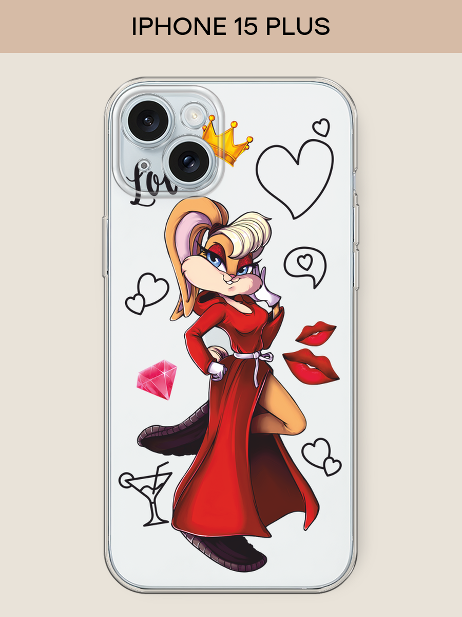 Чехол на Apple iPhone 15 Plus / Айфон 15 Плюс с принтом Luxury Lola Bunny, прозрачный