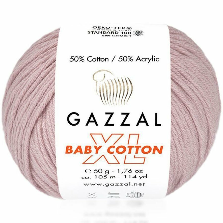 Пряжа Gazzal BABY COTTON XL 3444 нежно розовый (5 мотков)