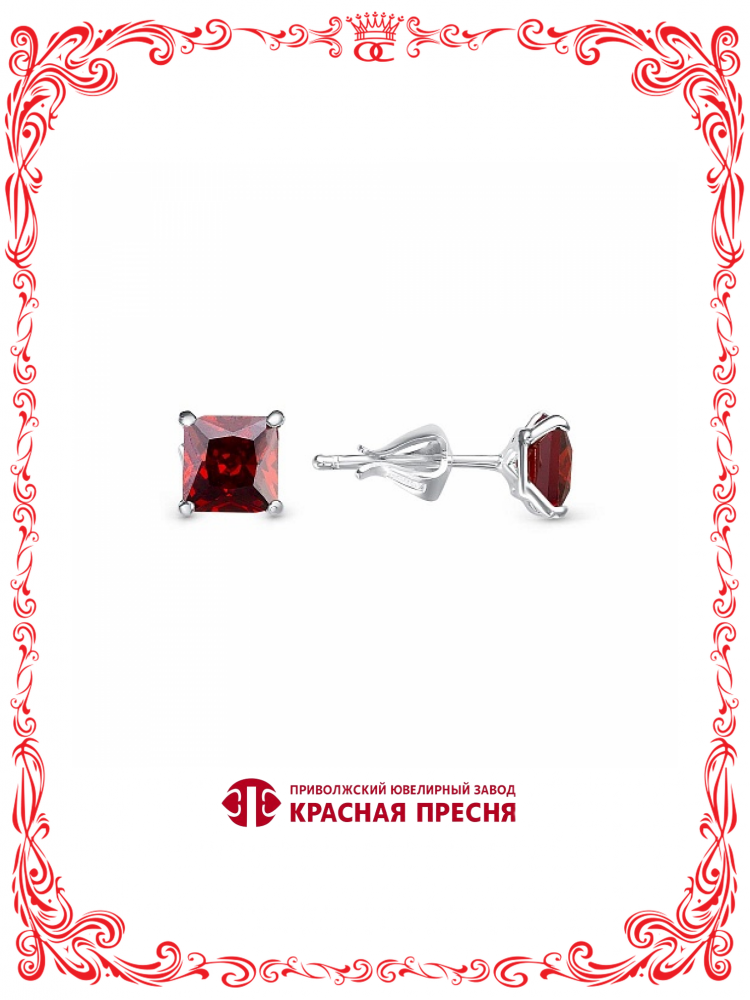 Серьги пусеты, серебро, 925 проба, фианит
