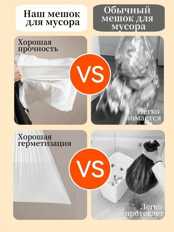 Прочные мешки для мусора 10 л, 100 шт/уп. С затягивающимся шнурком, усиленные, герметичные