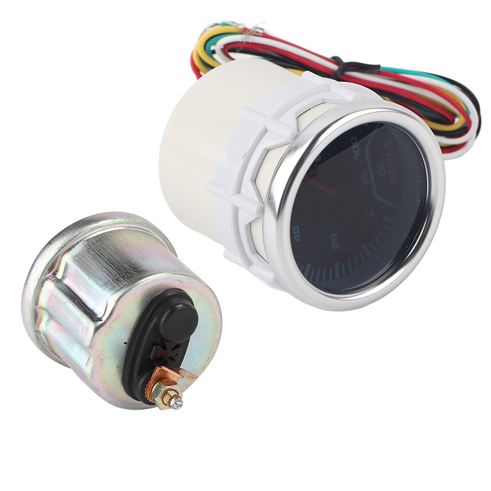 Универсальный автомобильный манометр давления масла 52 мм / 2 дюйма, цифровой измеритель 0–100 PSI, 12 В, белый свет.