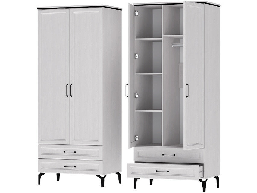 Шкаф 2-х дверный со штангой и ящиками, Ясень Анкор Светлый МДФ