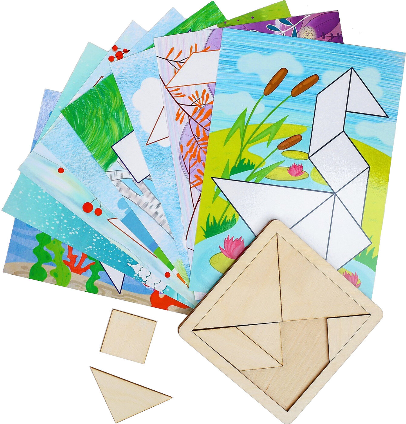 Деревянный пазл-вкладыш Smile Decor Танграм "Кроха", игра-головоломка с набором карточек