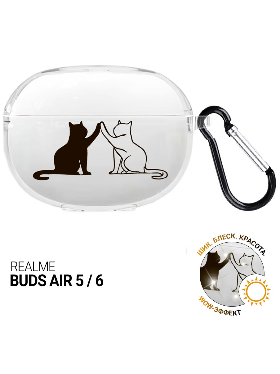 Чехол на Realme Buds Air 5 / 6 с принтом "Cats" прозрачный