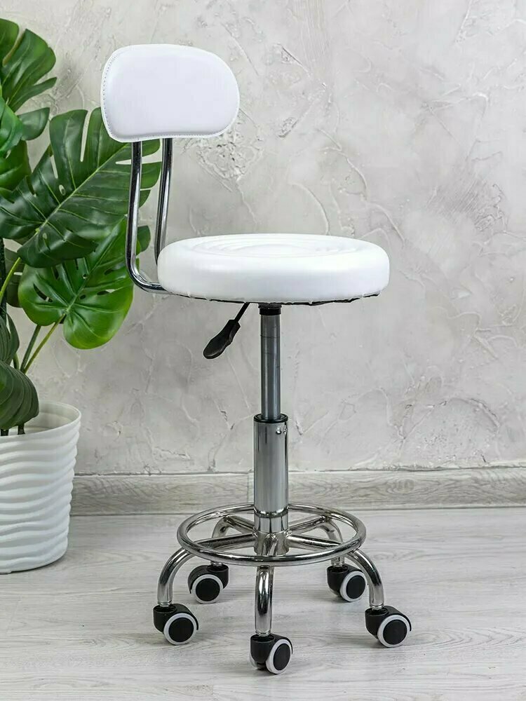 Стул мастера GL-BR-003 мягкий, на колесиках, с высокой спинкой, цвет белый