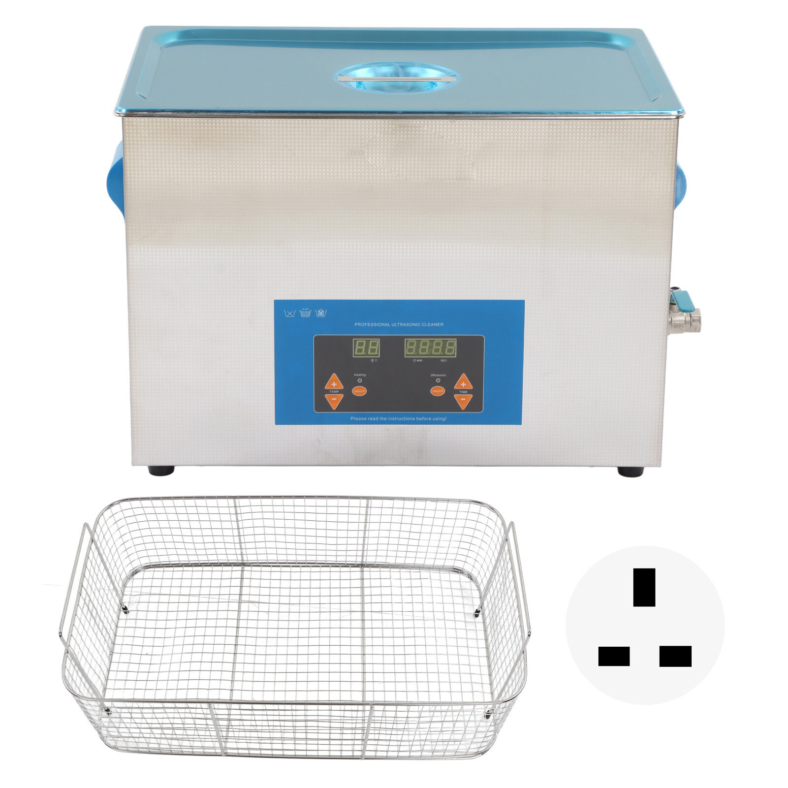 УЗ-ванна 27L 500W с нагревом, Stainless Steel, UK вилка