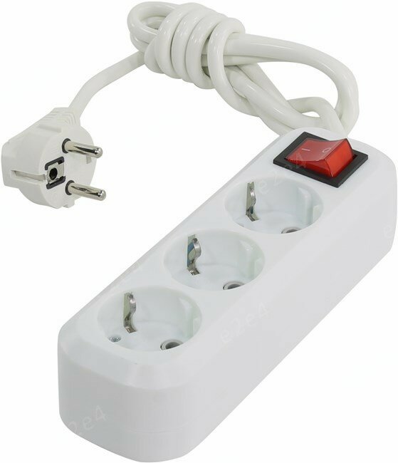 Удлинитель ПВС 3 х 1 мм 3 розетки 1.5 метра 16А земля, выключатель-кнопка