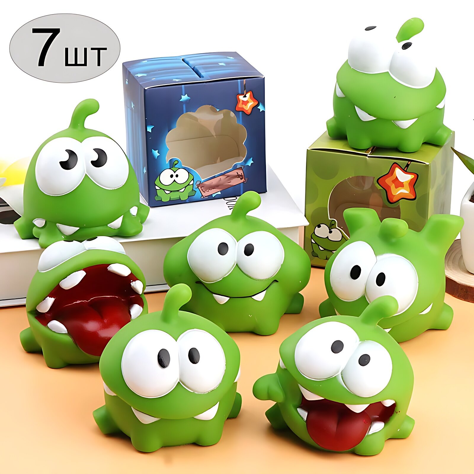 Интерактивная игрушка Cut the Rope серия Ам Ням/ Игрушка Ам Ням с открывающимся ртом 7 см, 7 шт в наборе！