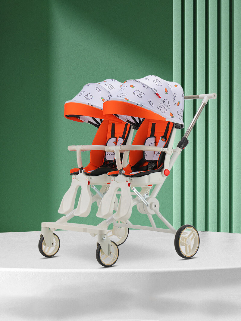 Коляска-трансформер, всесезонная, для двойни, EVA-колеса, цвет оранжевый
