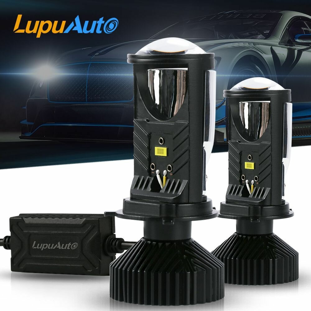 Автомобильные LED светодиодные лампы H4, мини линзы bi led, автосвет 2 шт, для дальнего и ближнего света LupuAuto, BAX