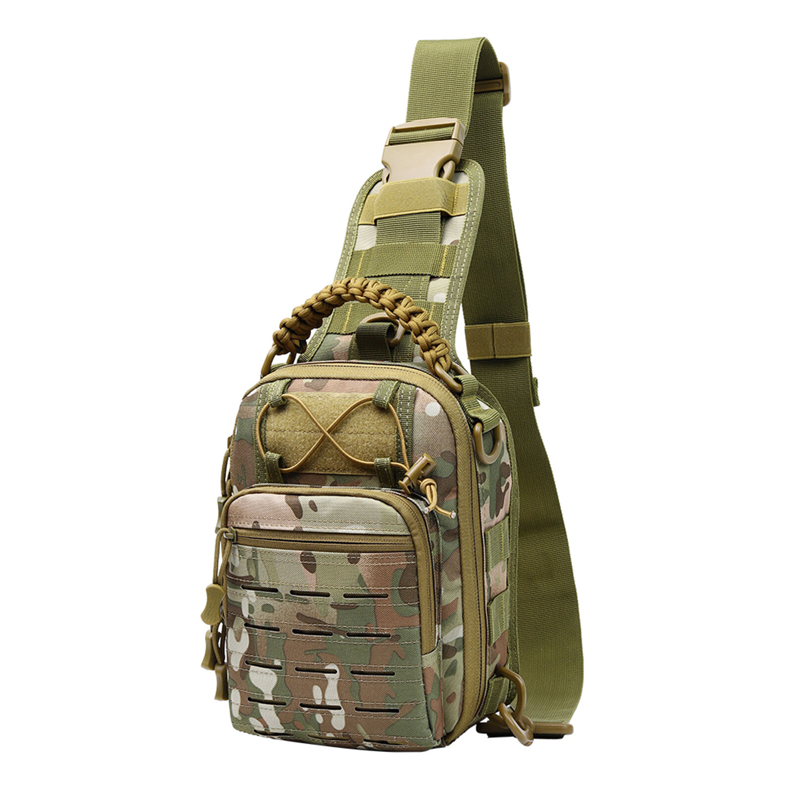 Рюкзак плечевой для открыток Compact Sling Bag для походов, кемпинга, велосипедных поездок, Цвета: Зеленый камуфляж / Черный камуфляж / Черный / Армейский зеленый / Хакки (выбор), Материал: 900D Полиэстер, Объем: 8L, Размер: 23 * 15 * 27 см / 9.1 * 5.9 *