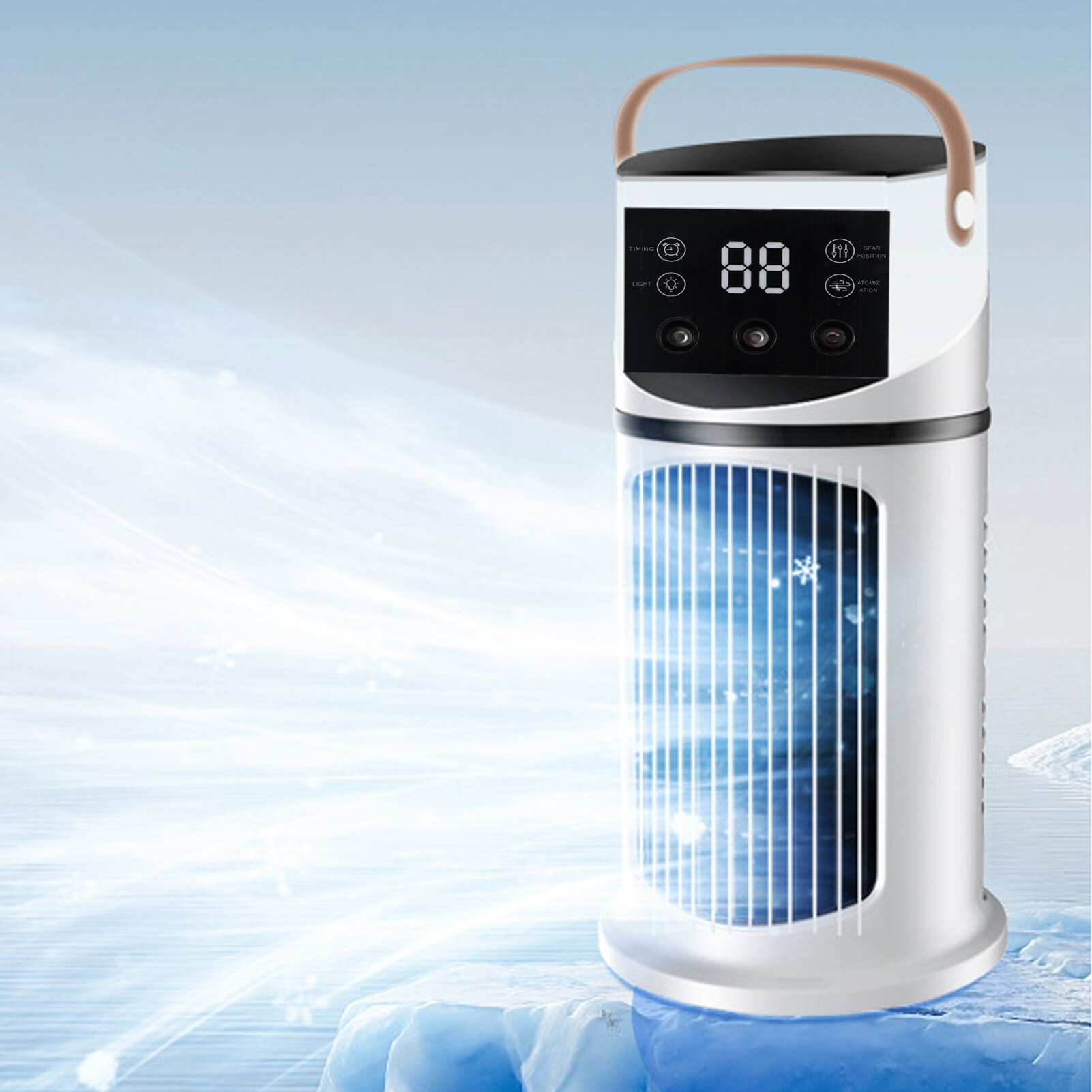 Воздухораспределитель увлажнитель портативный USB настольный водяной вентилятор для общежития офиса открытом воздухе 4 в 1 500ML 6 скоростей 7 цветов ночных светов 27см ABS DC 5V 2A 10W с 2 мешками для льда USB кабелем инструкцией крюком для подвешивания