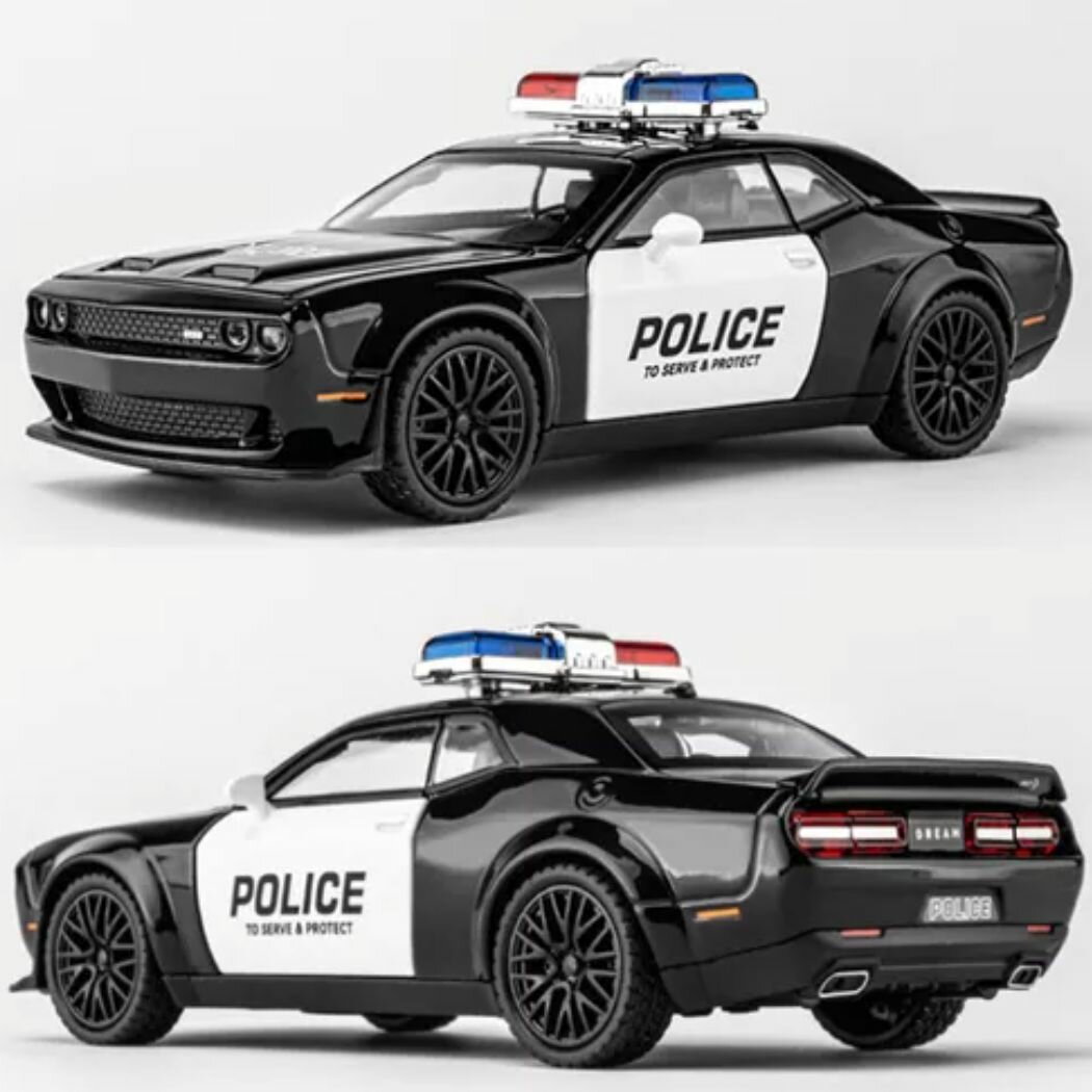 Машина металлическая DODGE CHALLENGER SRT, 1:32 POLICE, открываются двери, инерционная, Полиция